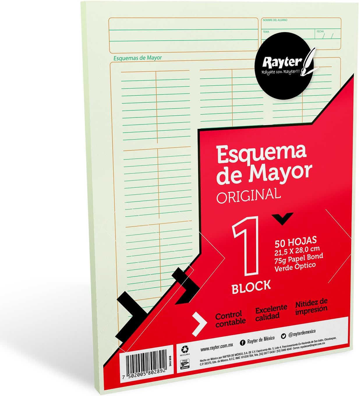 Block Esquema De Mayor De 50 Hojas (caja Con 5) Rayter : Amazon.com.mx ...