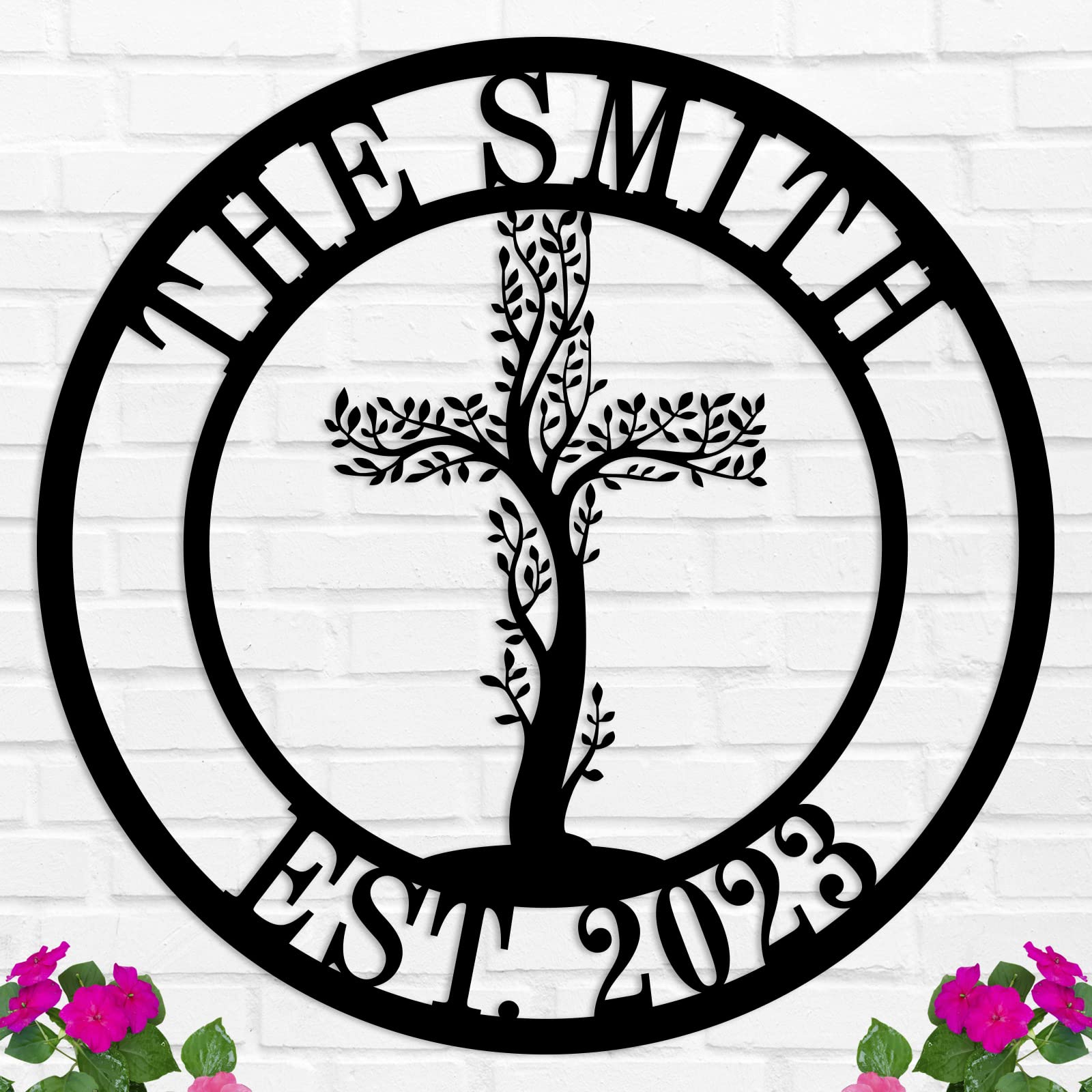 Amazon.com: Personalized Cross Tree Name Sign, Personalized Family Name ...