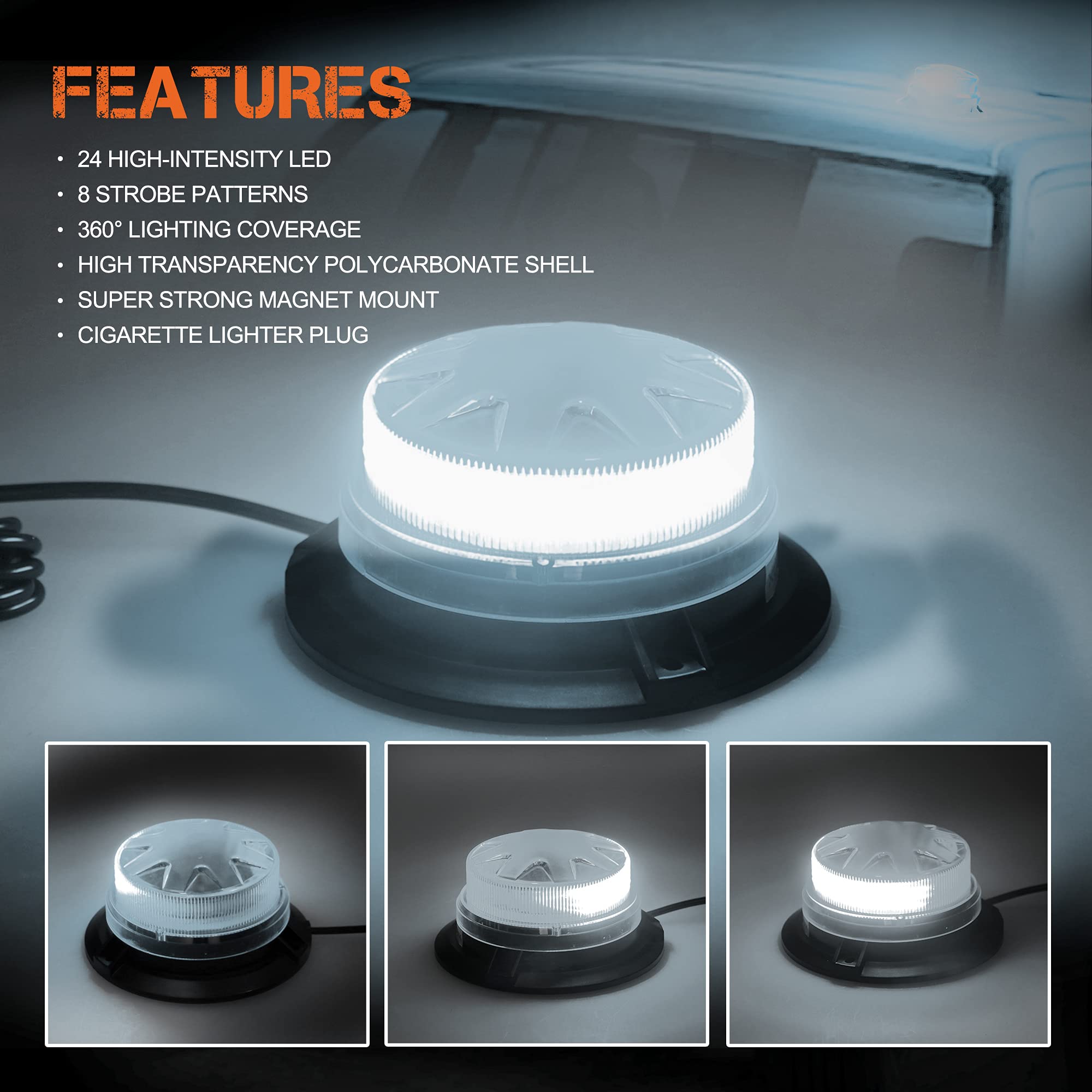 Snapklik.com : lux Emergency Strobe Lights For Vehicles - White Rooftop ...