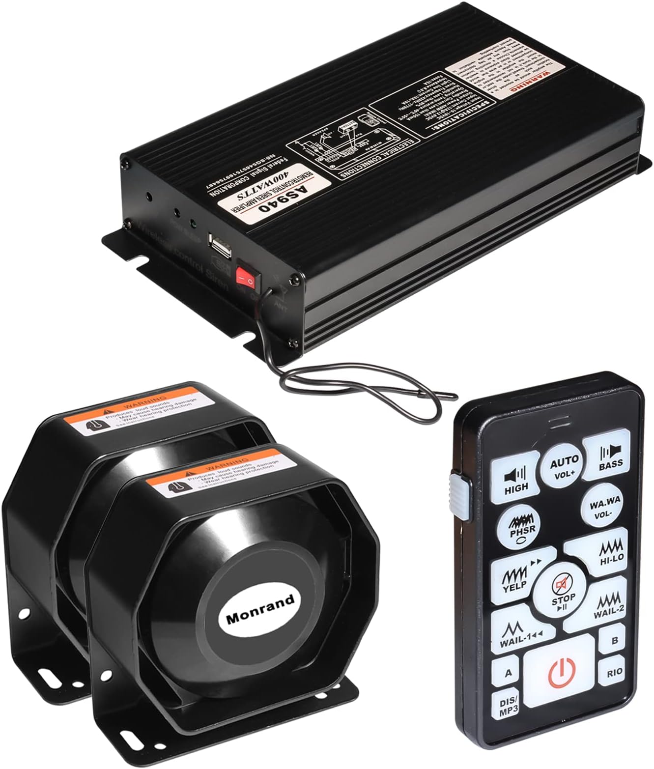 Amazon.com: VEVOR Police Fire Emergency Warning Alarm, 400W 8 2 Horn ...