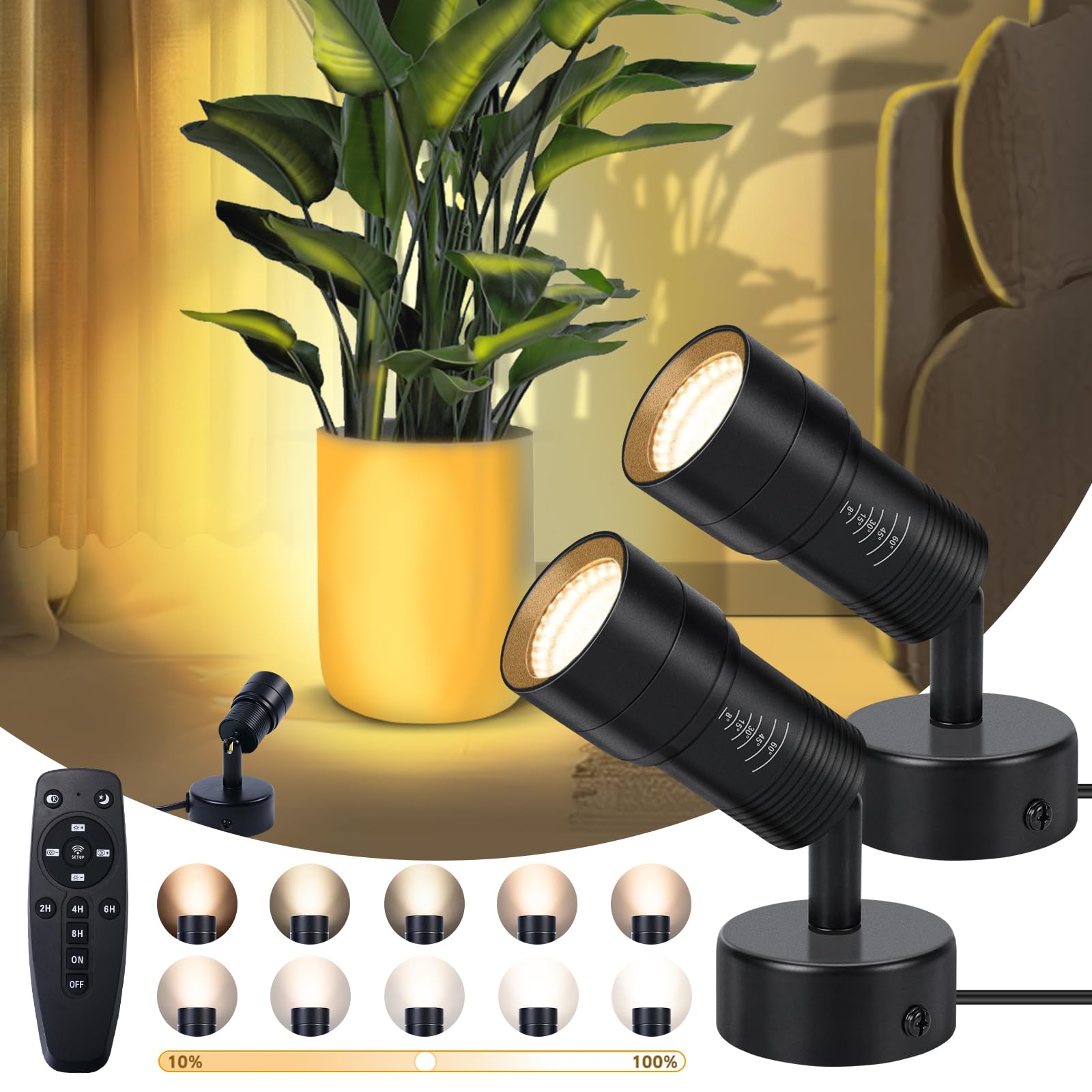 2 Pack Spot Lights Indoor, 15W Up lights Indoor with 8° to 60° Zoomable ...