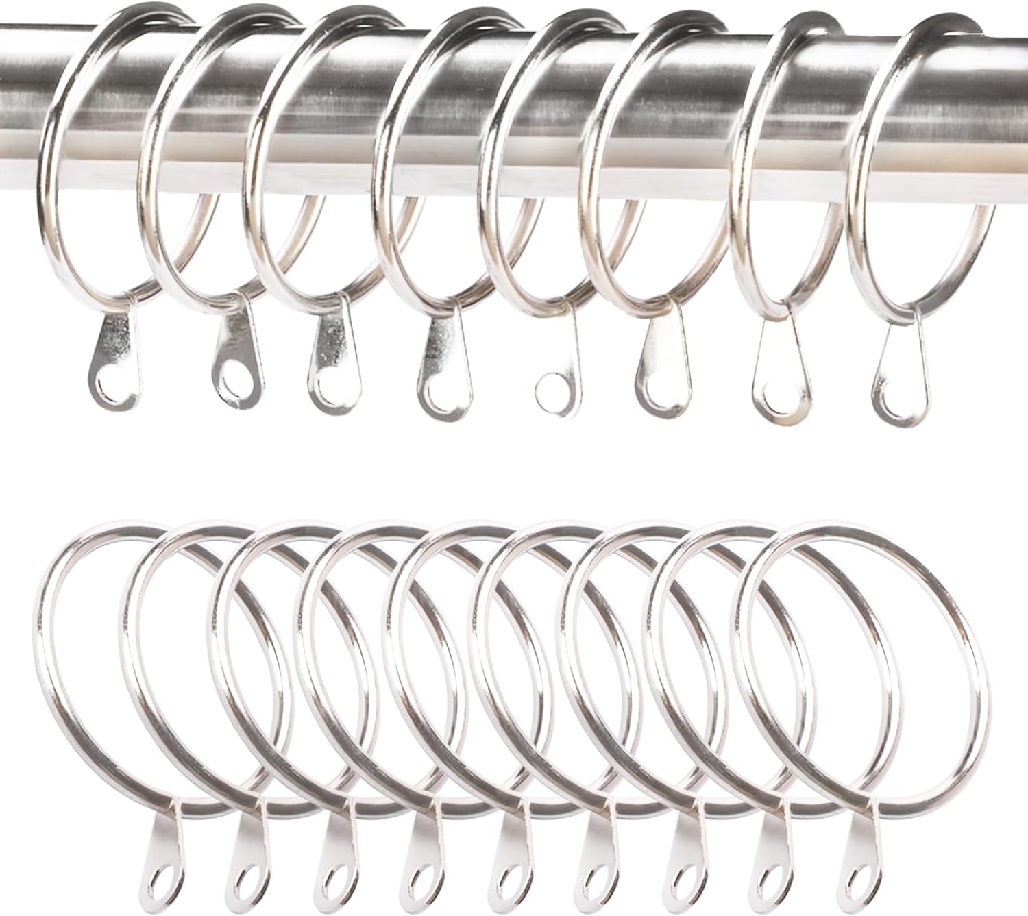 60 Pack Curtain Rings, 38mm Internal Diameter Metal Curtain Rings ...