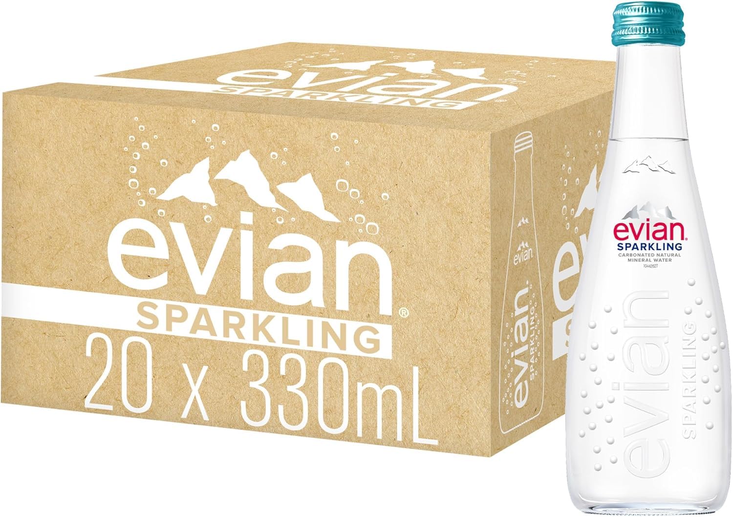 Amazon.com: evian Sparkling Carbonated Natural Mineral Water 330ml Glass Bottle, Case of 20 ...