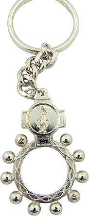 Religious Gifts Silver Tone One Decade Rosary Ring Medal Key Chain, 2 ...