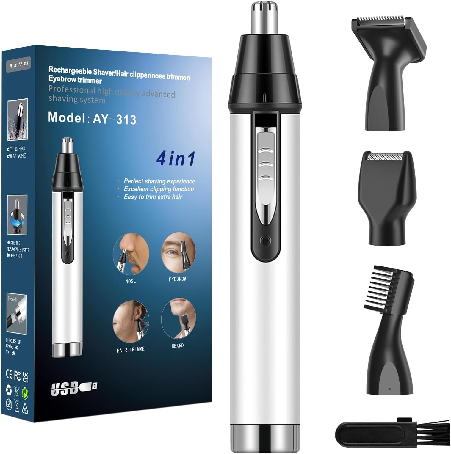 Ear Nose Hair Trimmer for Men,Professional USB Rechargeable Painless ...