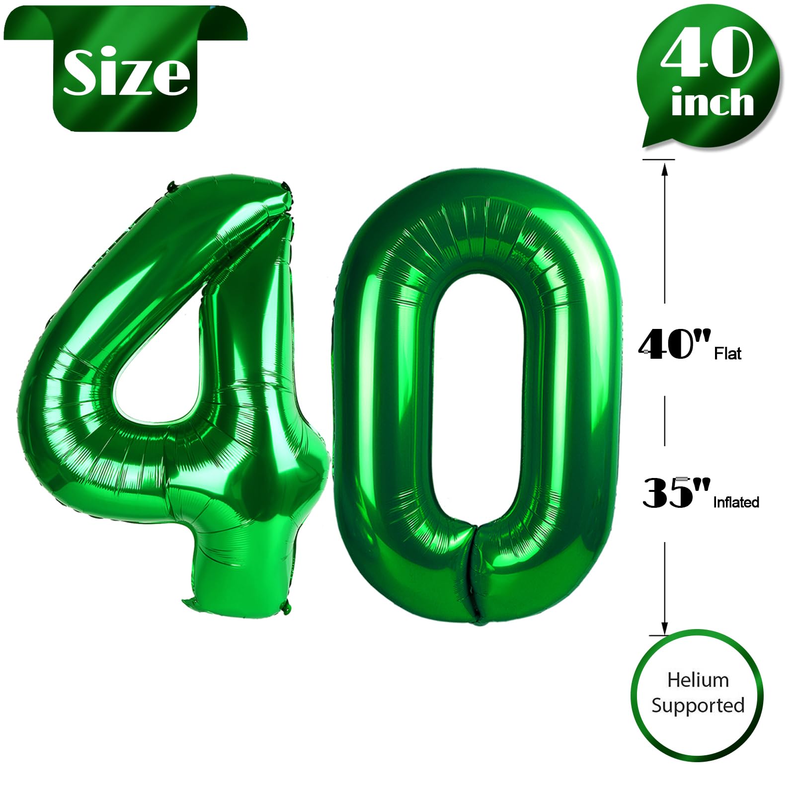 Snapklik.com : 40 Balloon Number, Green Number 40th Birthday Balloons ...