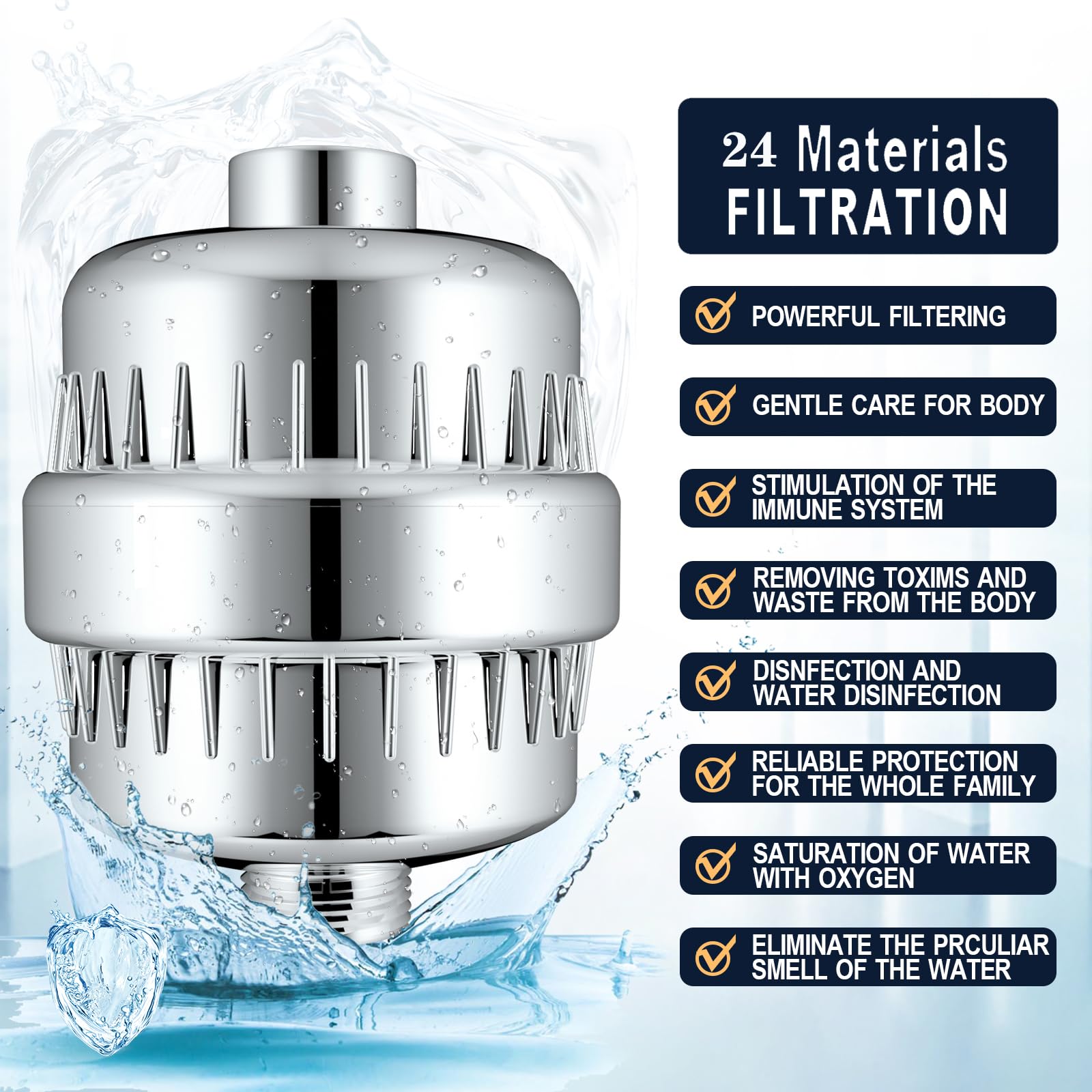 24 Stage Filtered Shower Head - Shower Filter Combo, High Pressure 5 ...