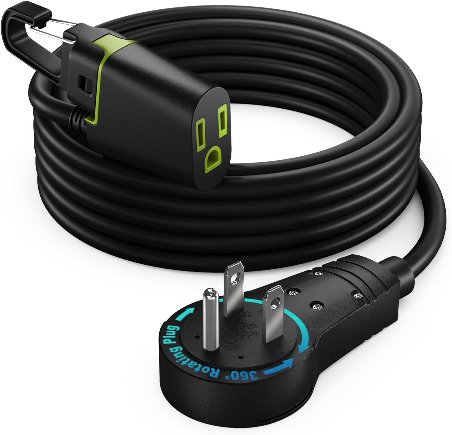 Maximm 360° Rotating Flat Plug Extension Cord 10 ft Black, with ...