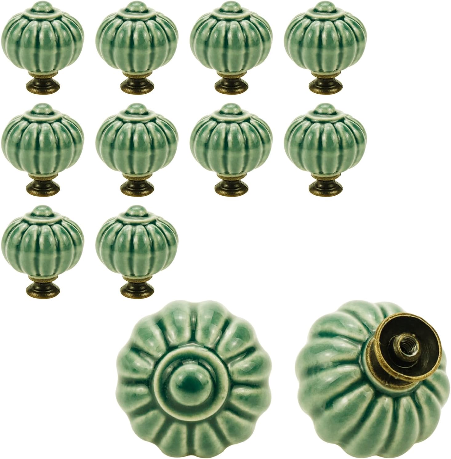 Amazon.com: Seimneire 12pcs Dark Green Pumpkin Knobs, Vintage Ceramic ...