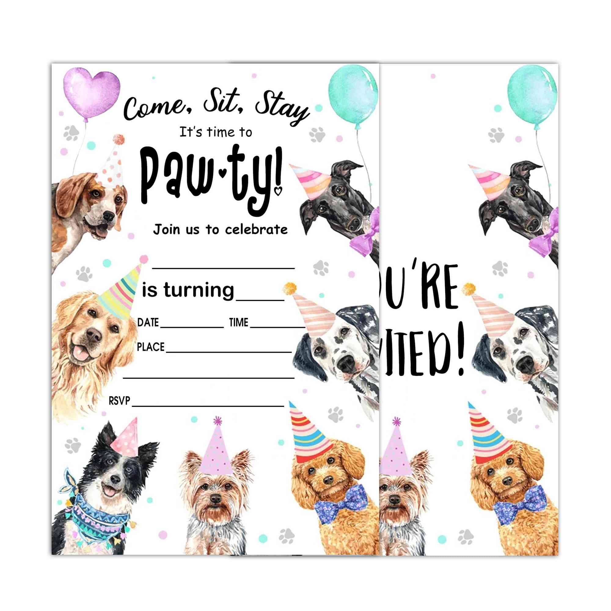 Amazon.com : WUINCK Dogs Birthday Party Invitation Cards, Pet Puppy ...