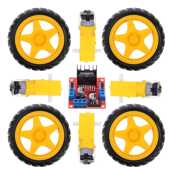Buy Hemobllo Motor Drive Controller Board Robot Wheel DC Gear Motor Set ...