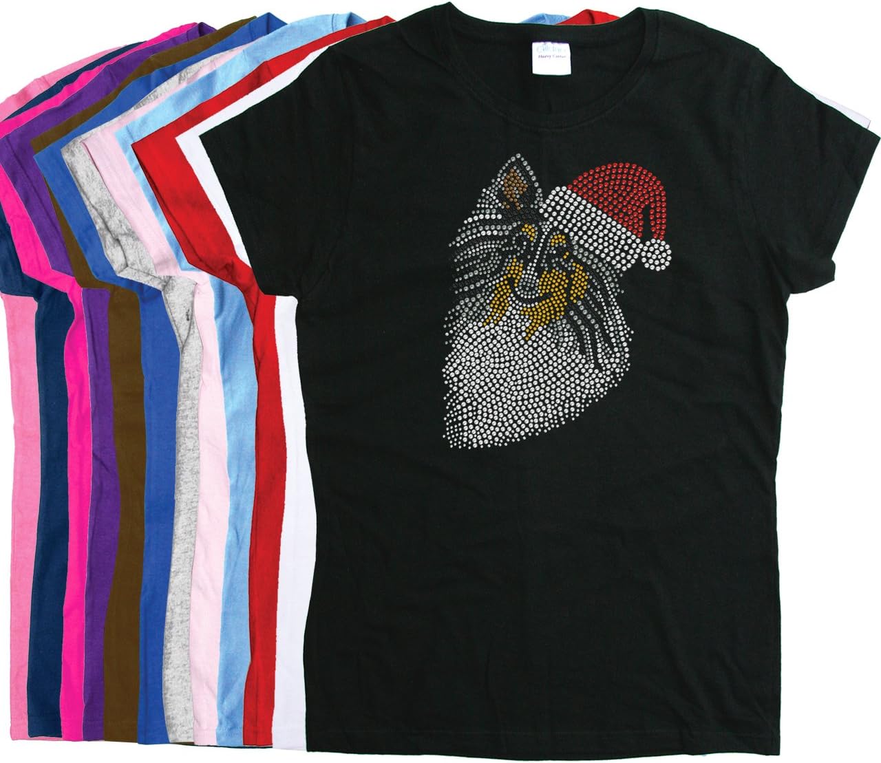 Sheltie Face Tri Color with Santa Hat - Women's Rhinestone Christmas ...