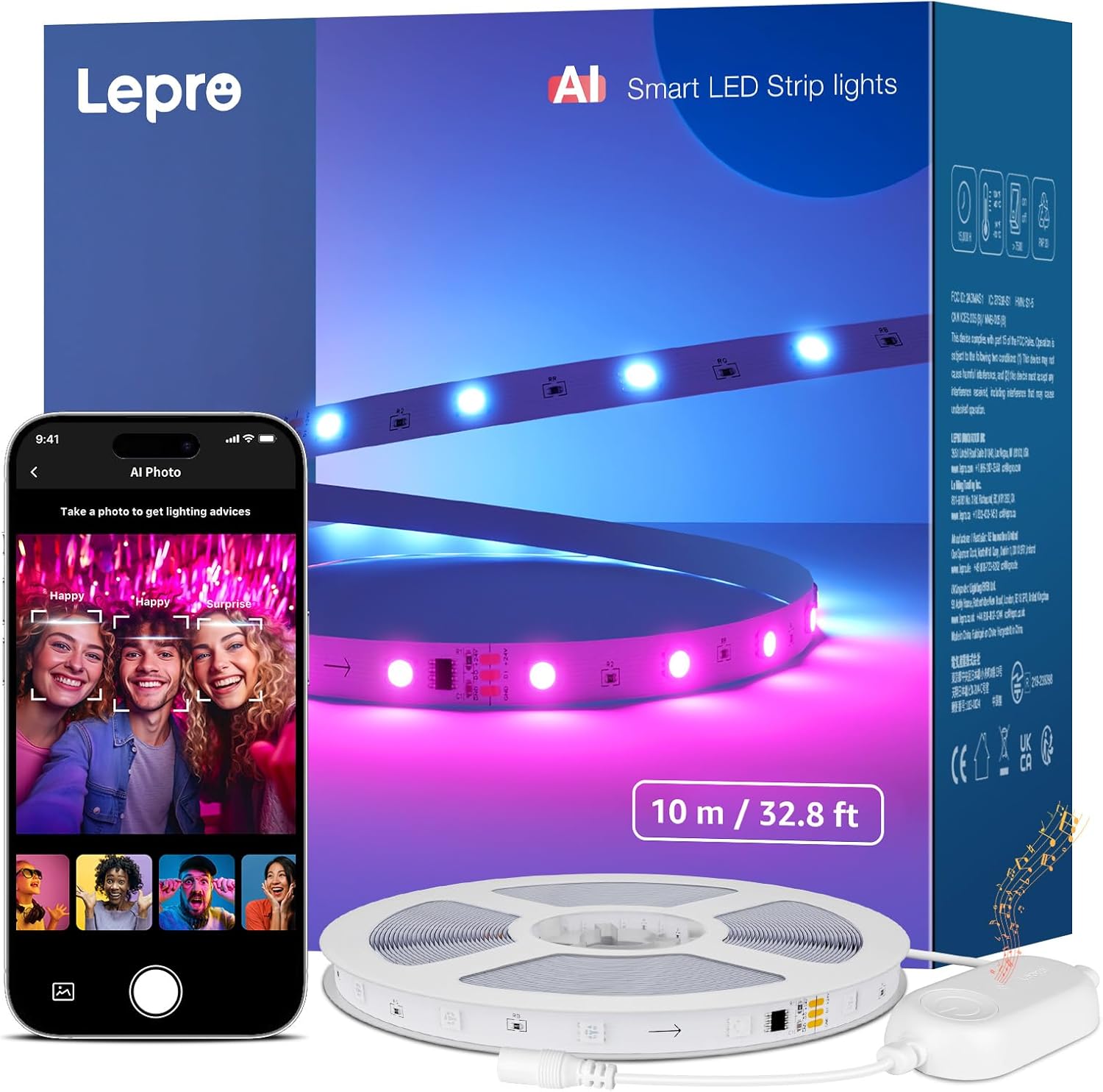 Amazon.com: Lepro S1 AI Smart LED Strip Lights - 32.8ft MagicColor ...
