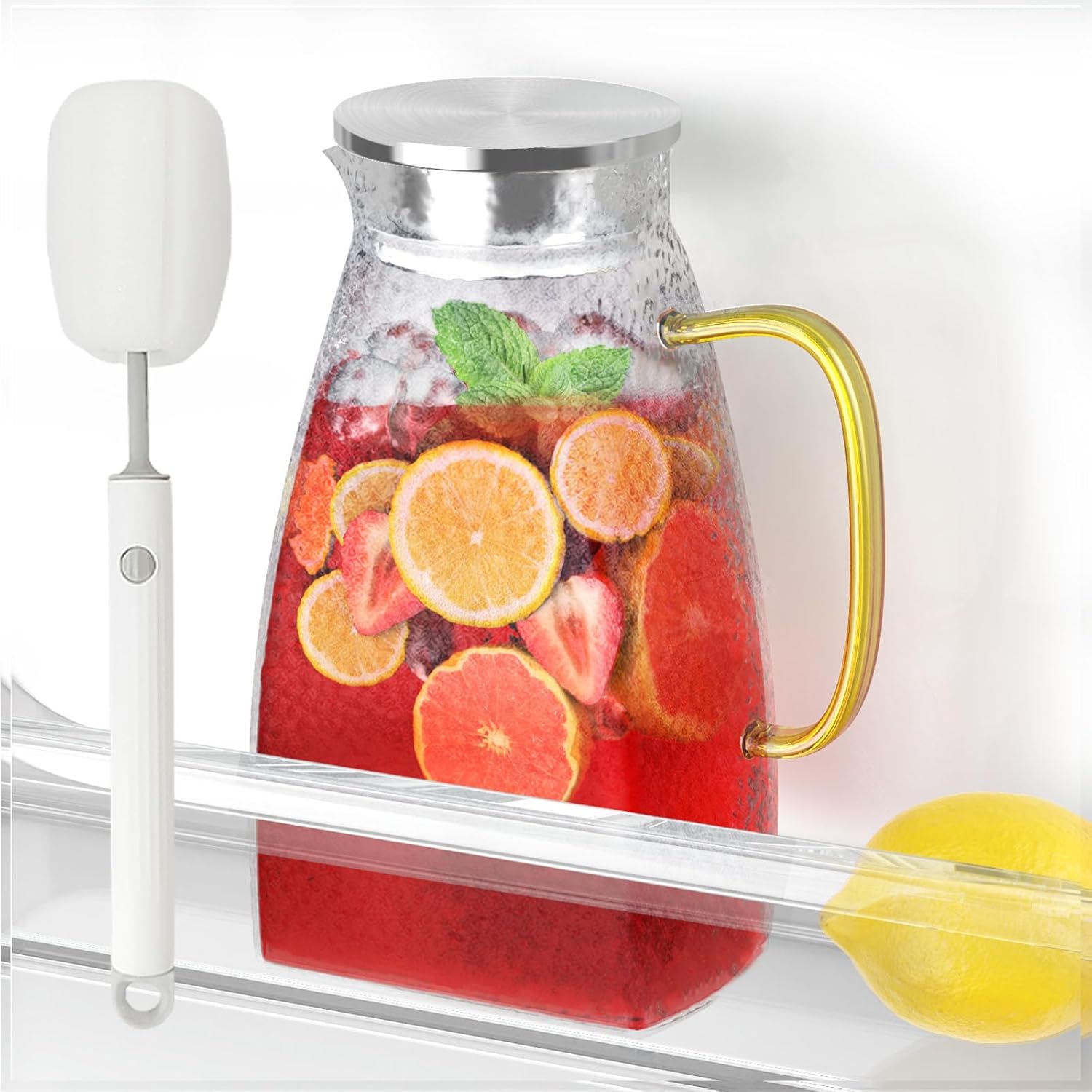 Amazon.com: Glass Pitcher with Handle and Lid for Fridge, 48 OZ Spout ...