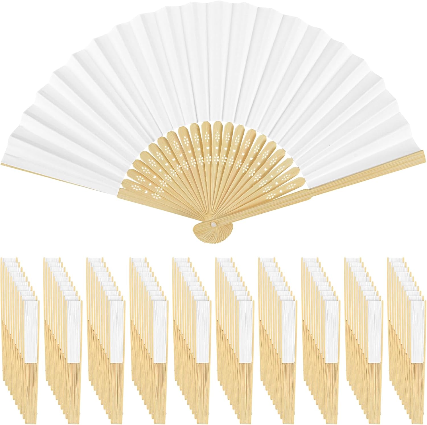 Amazon.com: 100pcs White Paper Hand Fans White Folding Paper Fans for ...