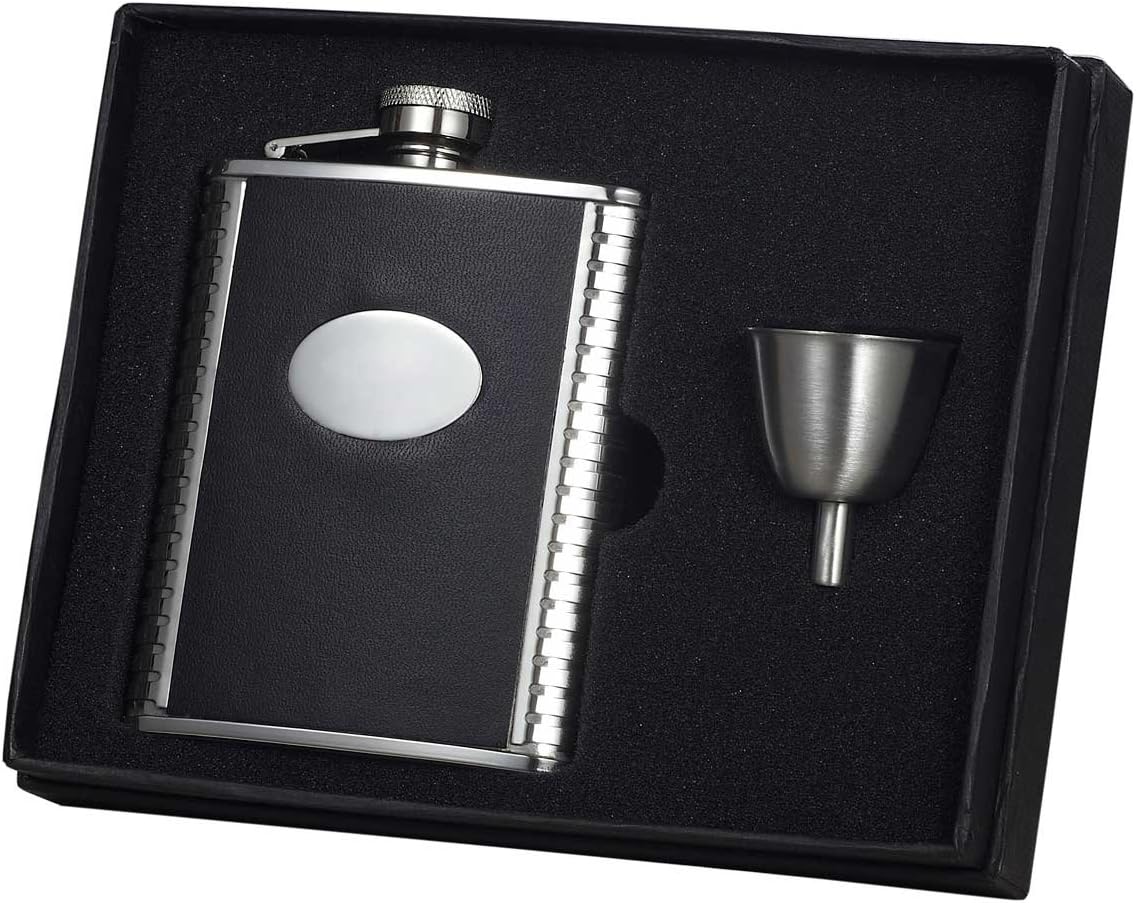 Amazon.com | Visol "Tux" Ribbed Design Leather Flask Gift Set, 6-Ounce ...
