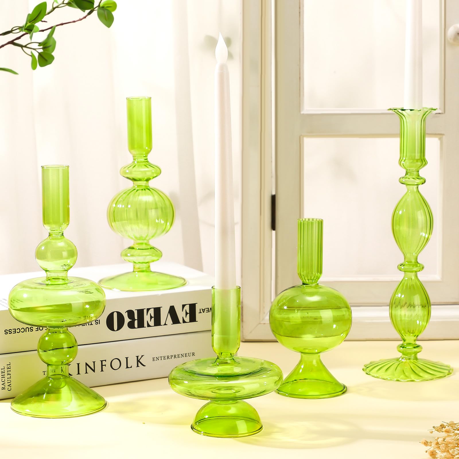 Amazon.com: Nuogo 5 Pieces Glass Candlestick Holders Colored Glass ...