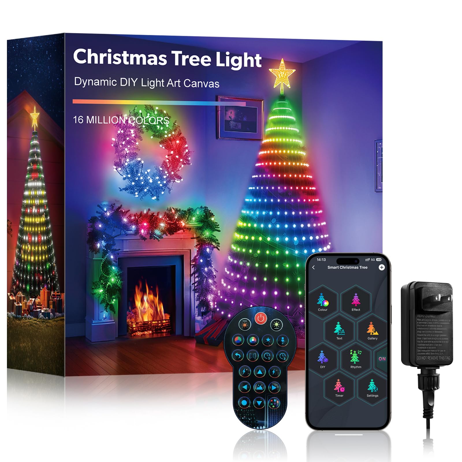 Super RGB 7 Ft Smart Christmas Tree Lights with Ring, 400 LEDs Animated ...