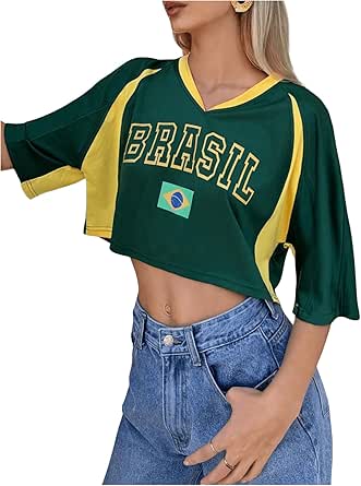 SHENHE Women's Y2k Soccer Jersey Top Brazil Crop Top Short Sleeve ...