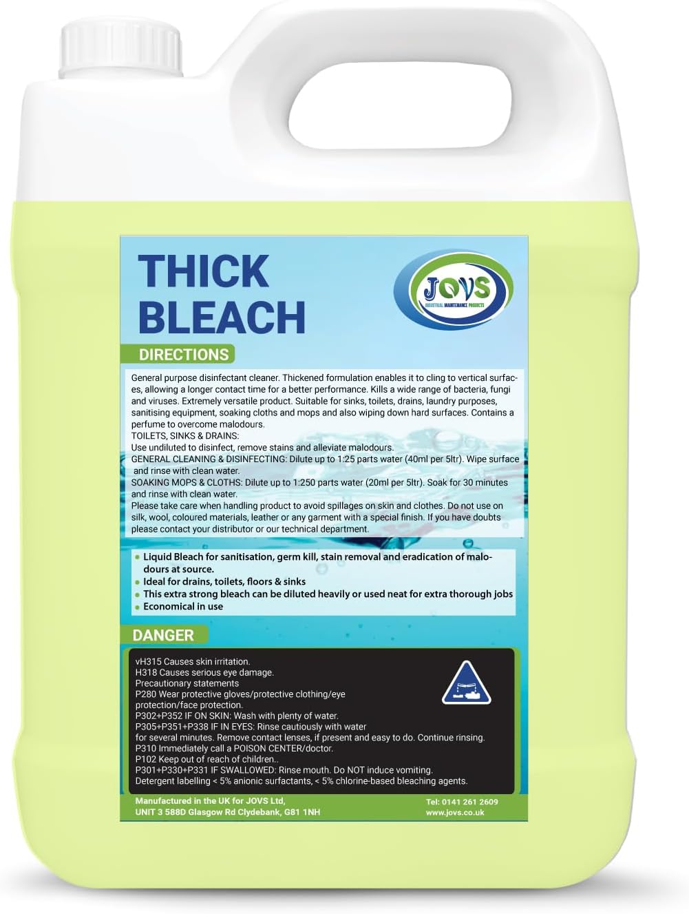 Jovs Thick Bleach 5 Litre - Professional Bleach for Cleaning Toilet ...