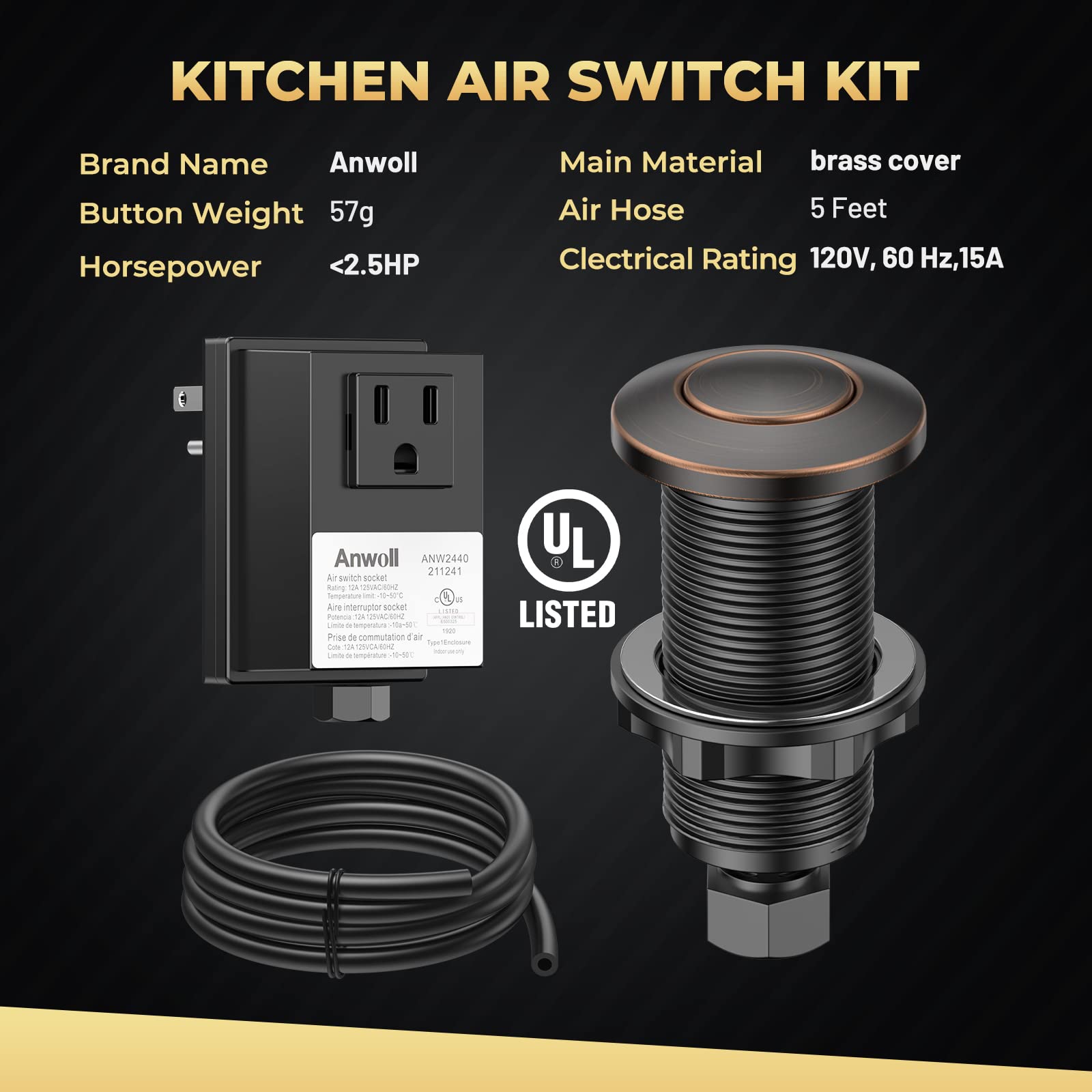 ANWOLL Garbage Disposal Air Switch Kit-Professionalï¼ŒCordless Sink Top ...