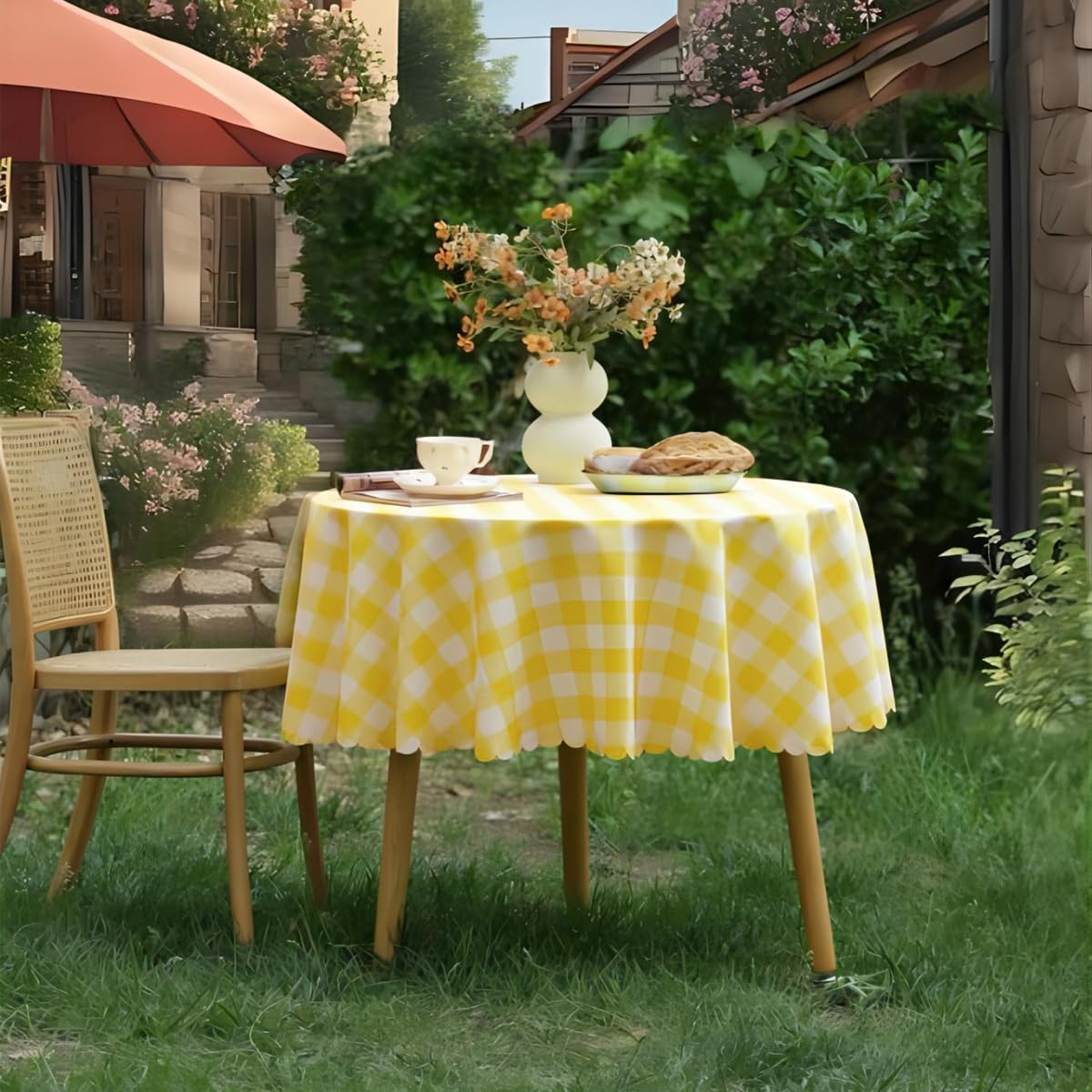 Amazon.com: MANGATA CASA Yellow Gingham Round Tablecloth-Checkered ...