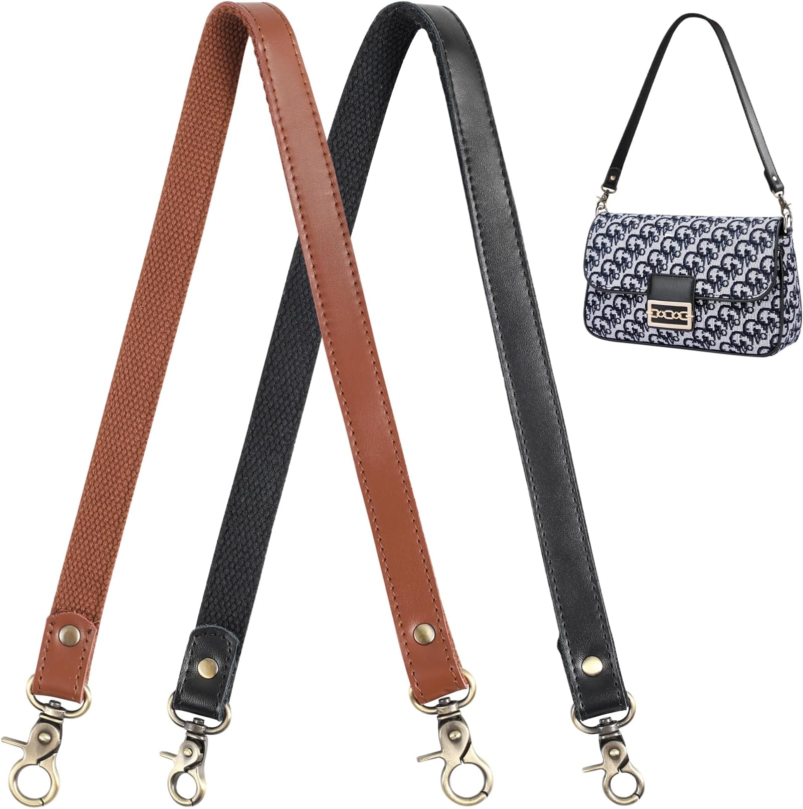QXUJI 2PCS Replacement Leather Bag Handles, 22.8 Inch Purse Straps with ...