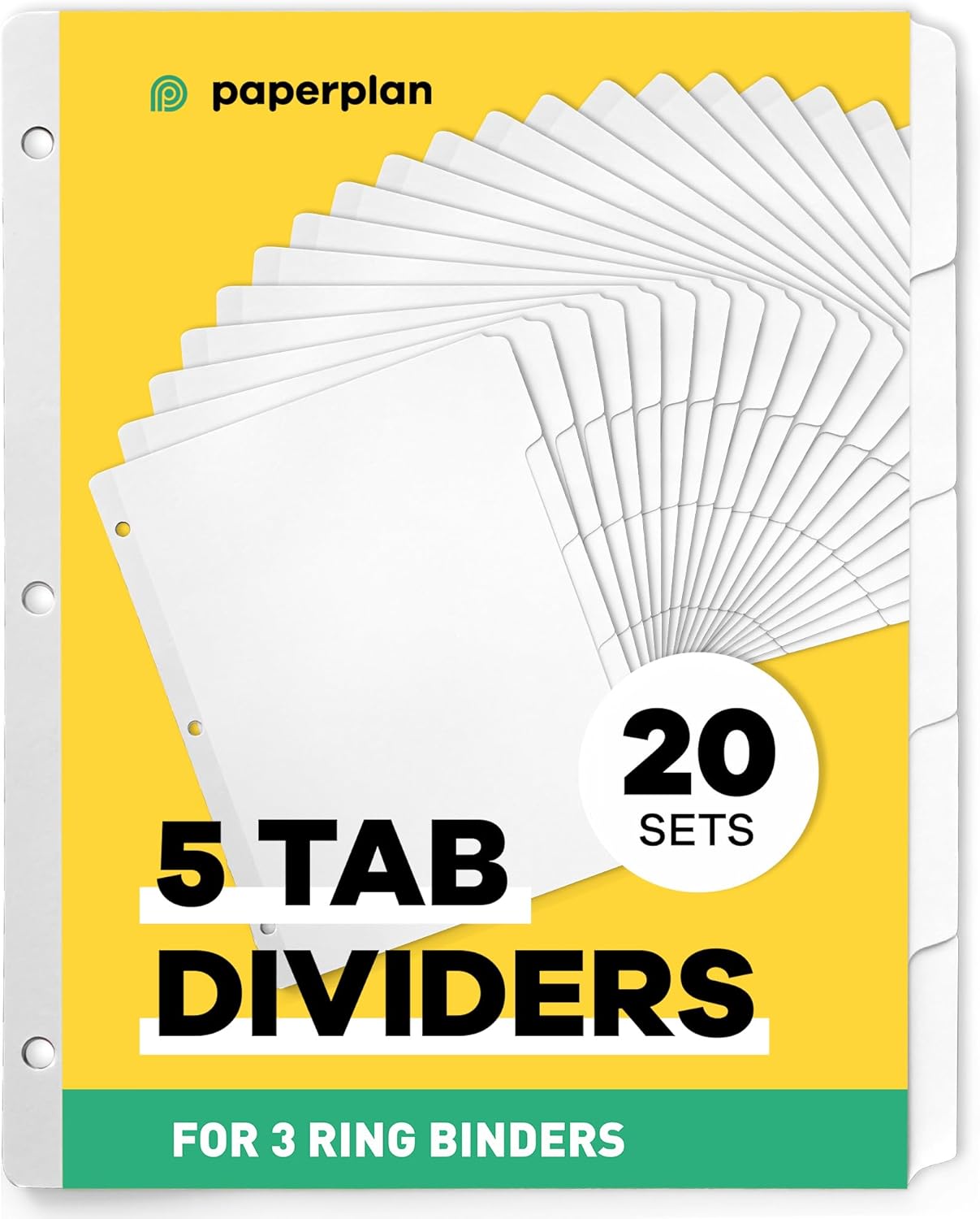 Binder Dividers 5 Tab White Index 3 Ring Folder Notebook Paper Subject ...