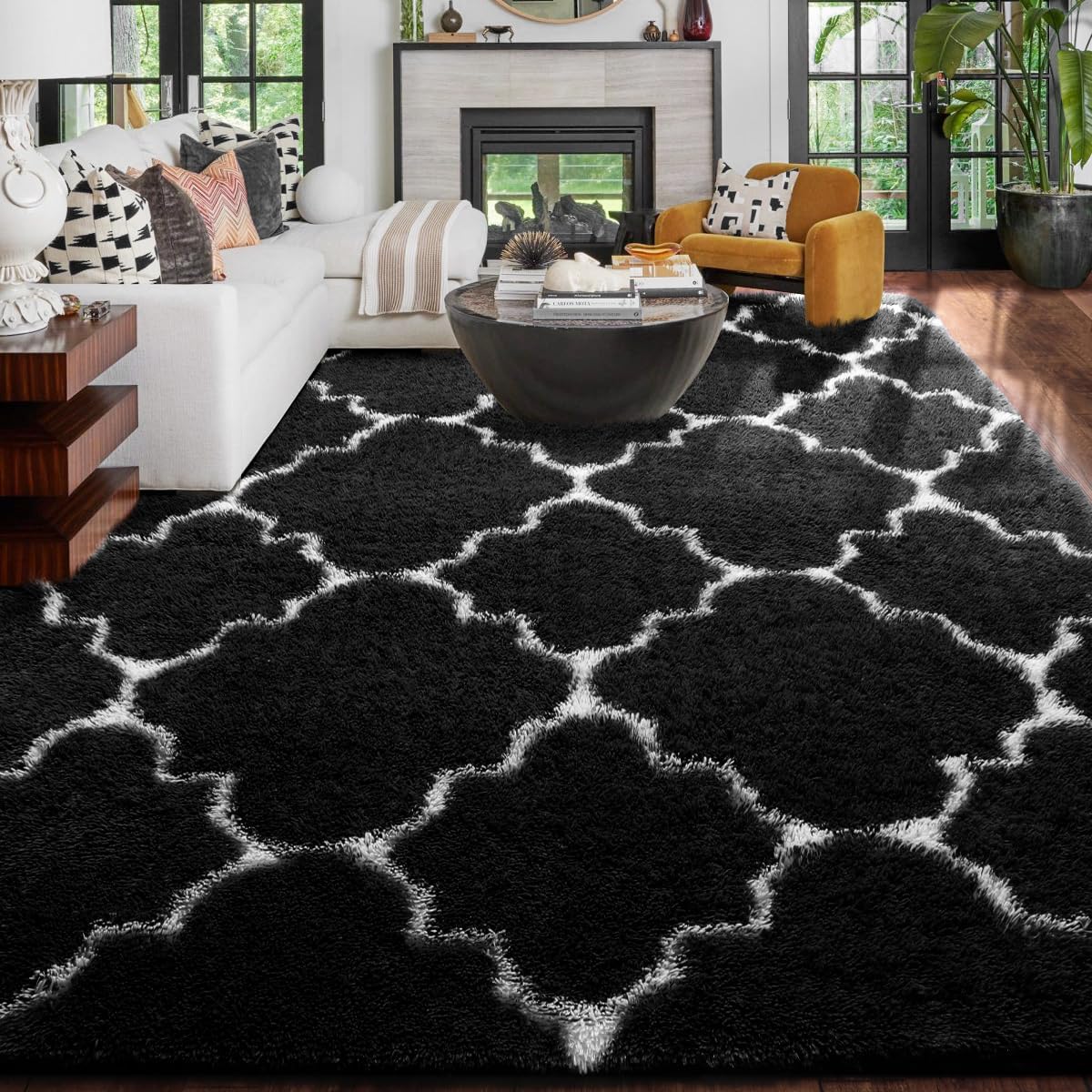 Amazon.com: Amdrebio Black and White Rugs for Living Room, 8x10 Area ...