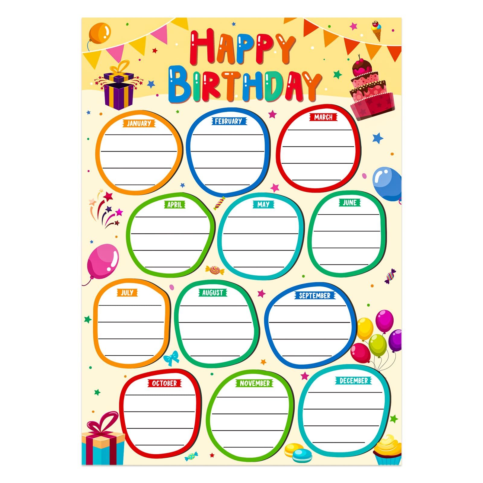 Bizibaff 2pack Watercolor Happy Birthday Posters Chart For Classroom ...