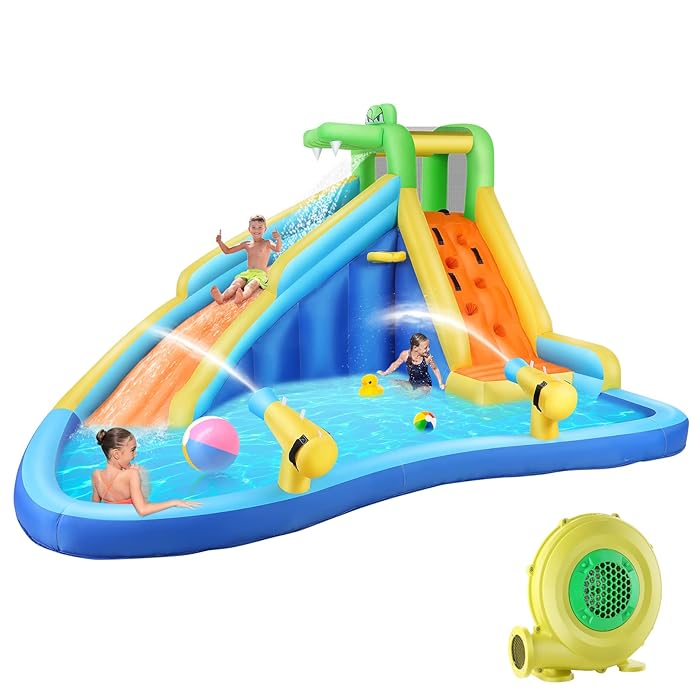 Buy Inflatable Water Slide Park with Splash Pool,Water Gun,Ball ...