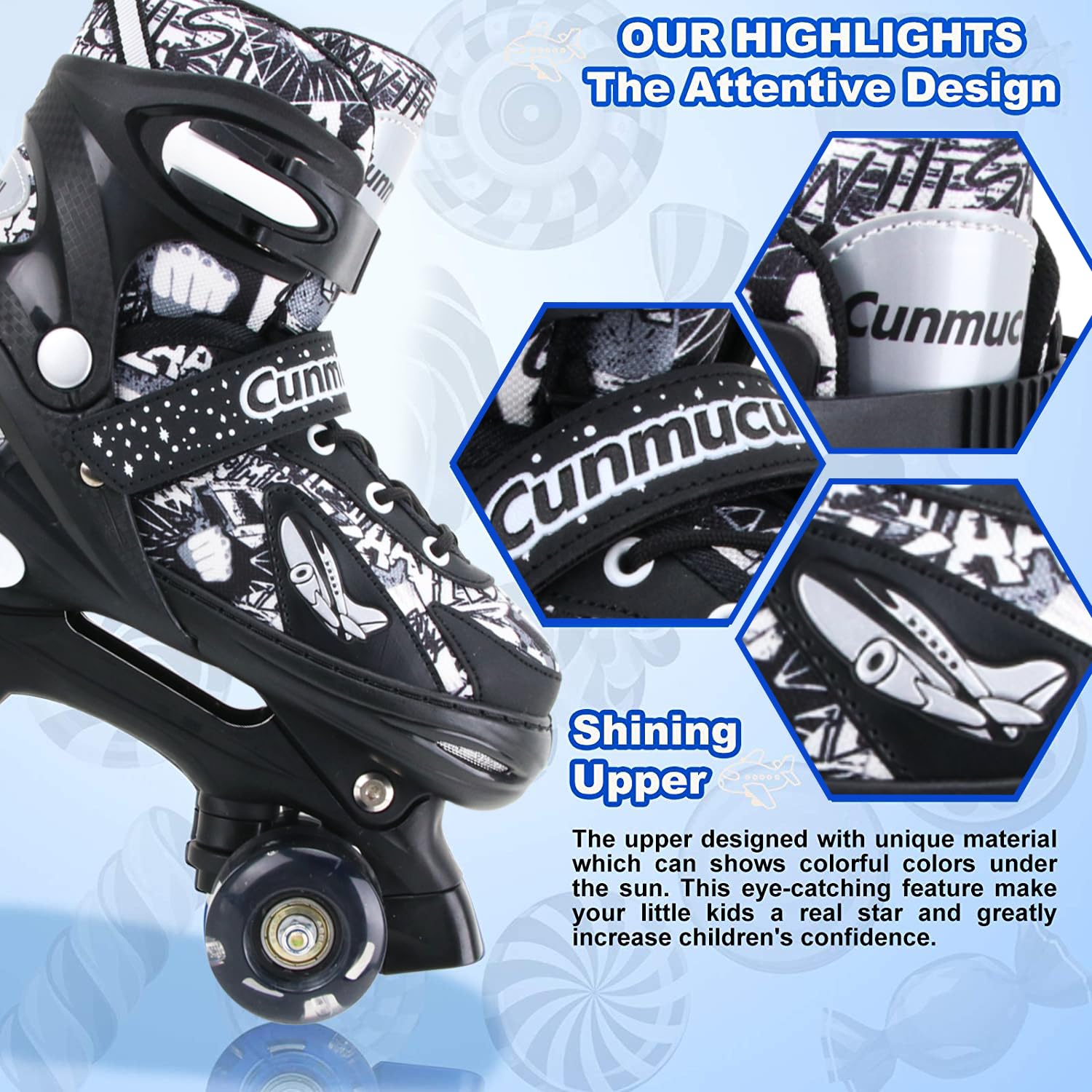 Snapklik.com : Cunmucu Kids Roller Skates Boys Girls 4 Sizes Adjustable ...