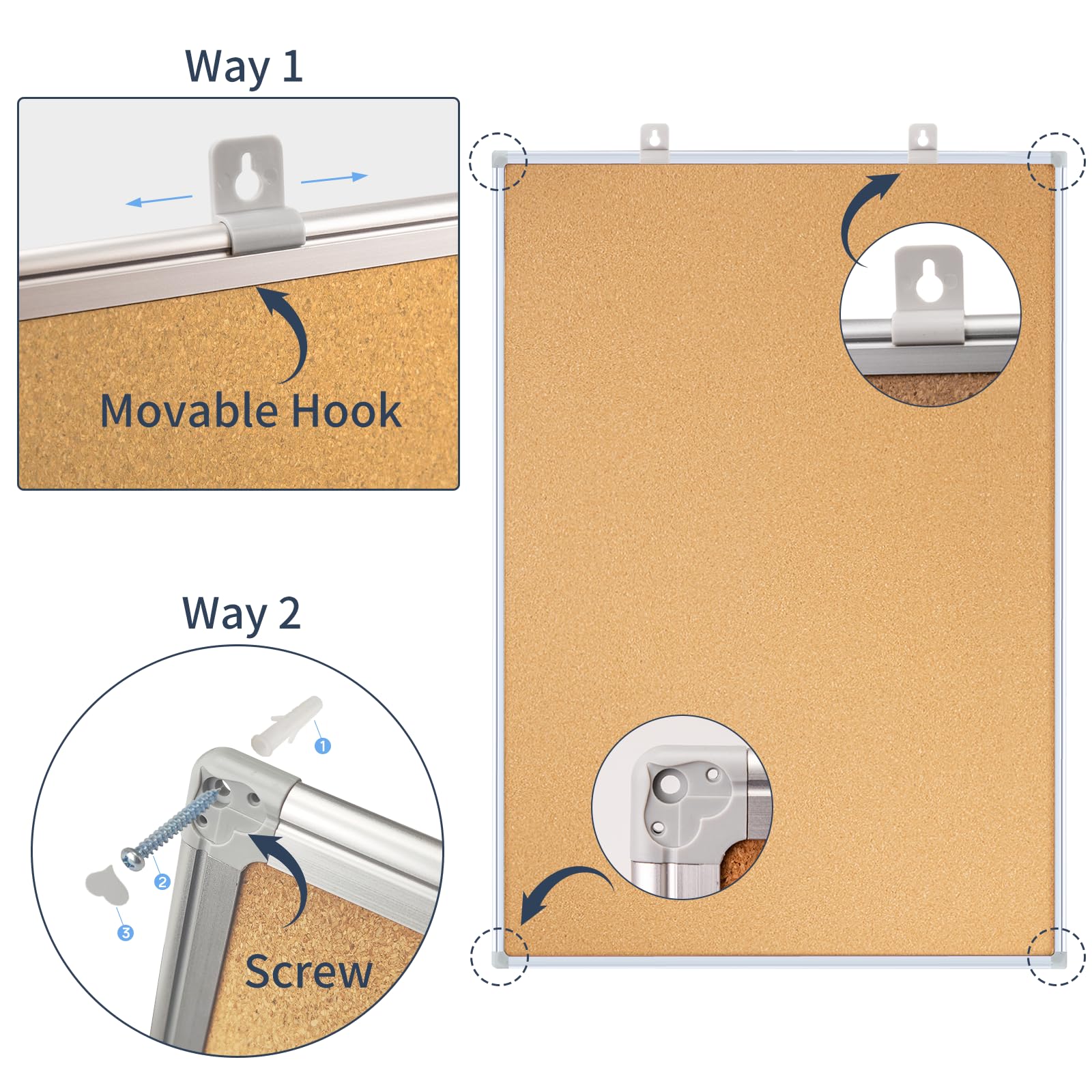 OWLKELA 36'' x 48'' Large Cork Board, Silver Aluminium Framed 4x3 ...