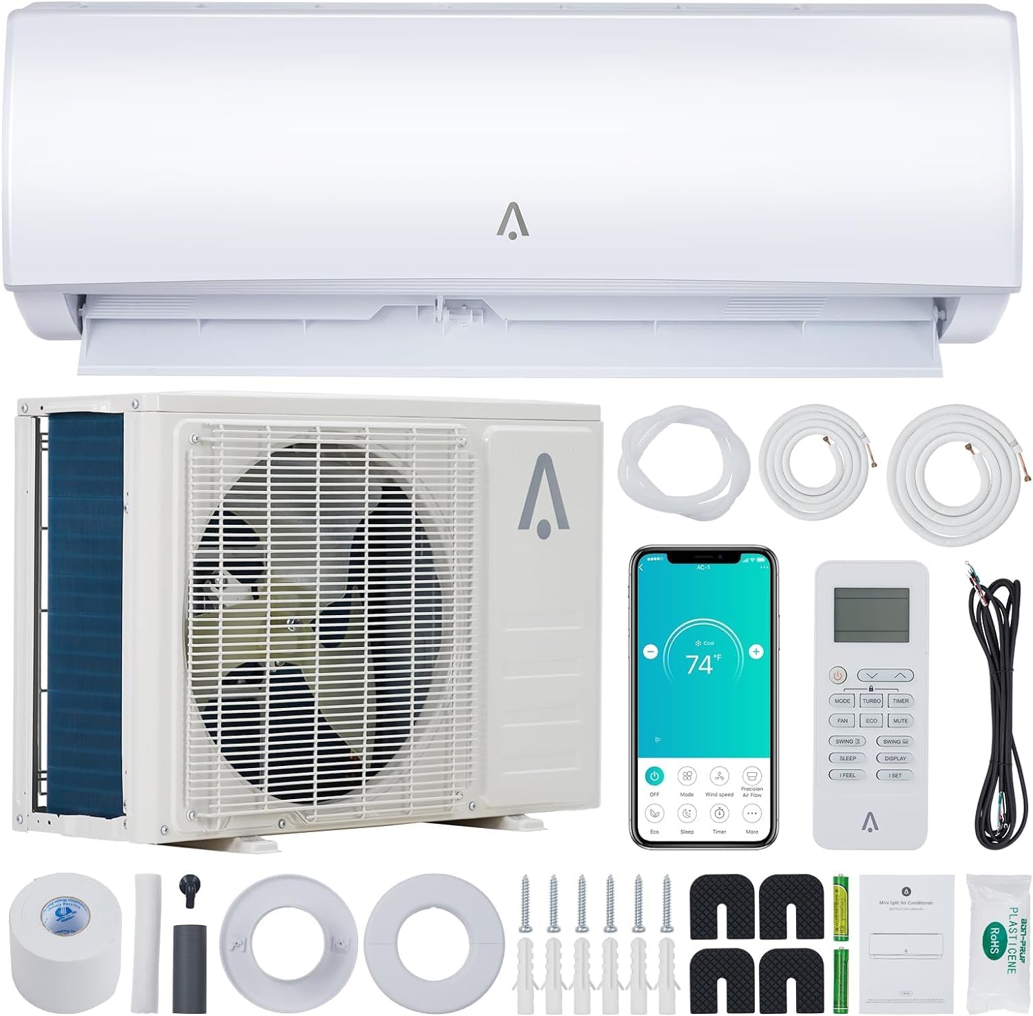 Amazon.com: 18000 BTU Smart Mini Split AC/Heating System 19 SEER Split Inverter Air Conditioner ...
