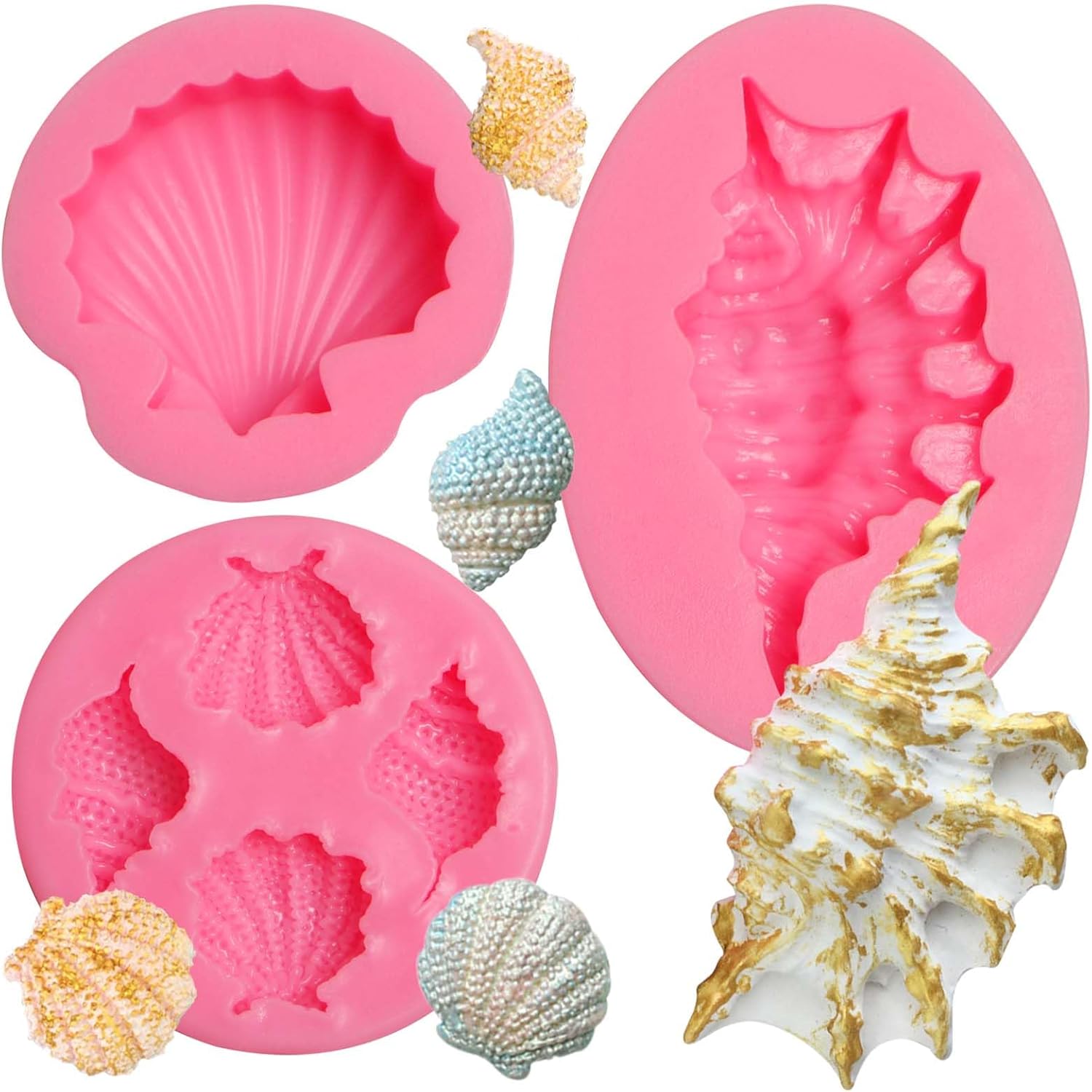 Amazon.com: Seashell Fondant Mold Silicone, 3 Packs Large Conch ...