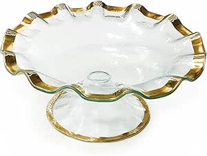 Amazon.com | Annieglass Ruffle 13 Inch Footed Bowl with 24k Gold ...