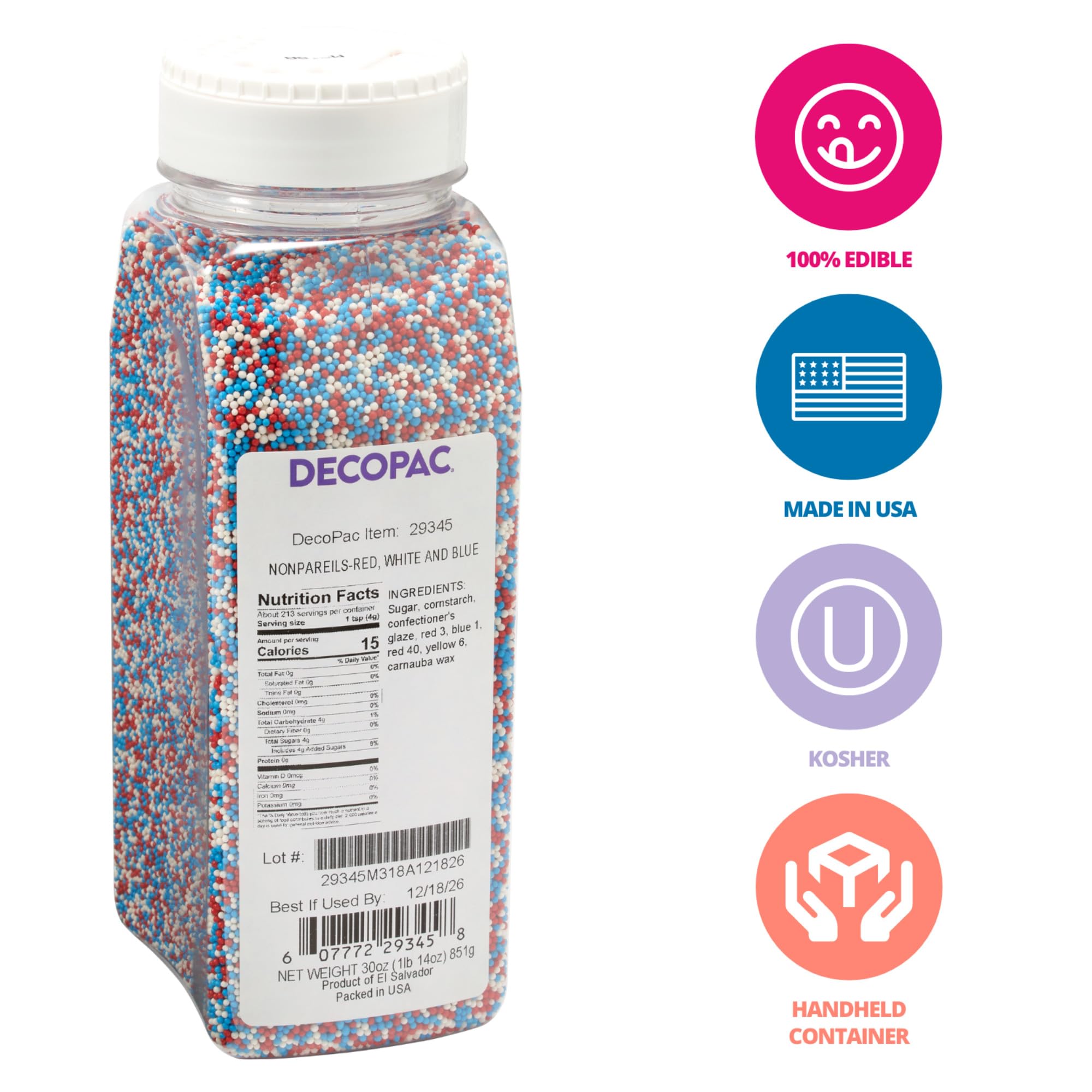 Snapklik.com : DECOPAC Red, White, And Blue Nonpareils 30oz Fancy Cake ...