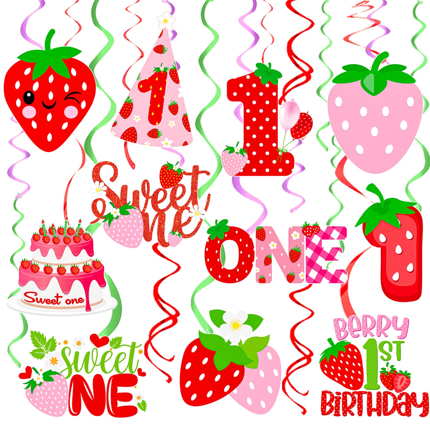 Amazon.com: Berry First Birthday Hanging Swirls Strawberry Sweet One ...