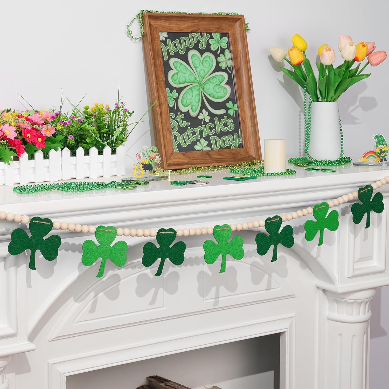 Amazon.com: Arosche St Patricks Day Garland Decorations Green Felt ...