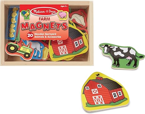 Melissa & Doug 20 Wooden Farm Magnets in a BoxCute Barnyard Animal ...