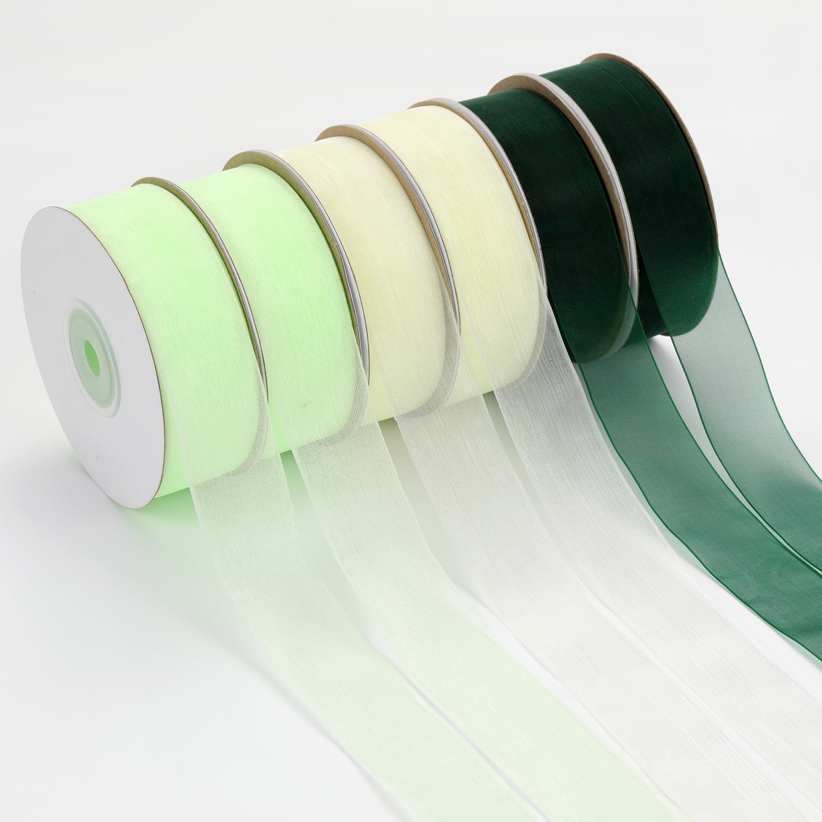 Amazon.com: WHZKCYH Cream & Green Ribbon Organza Sheer Ribbon 1 inch x ...
