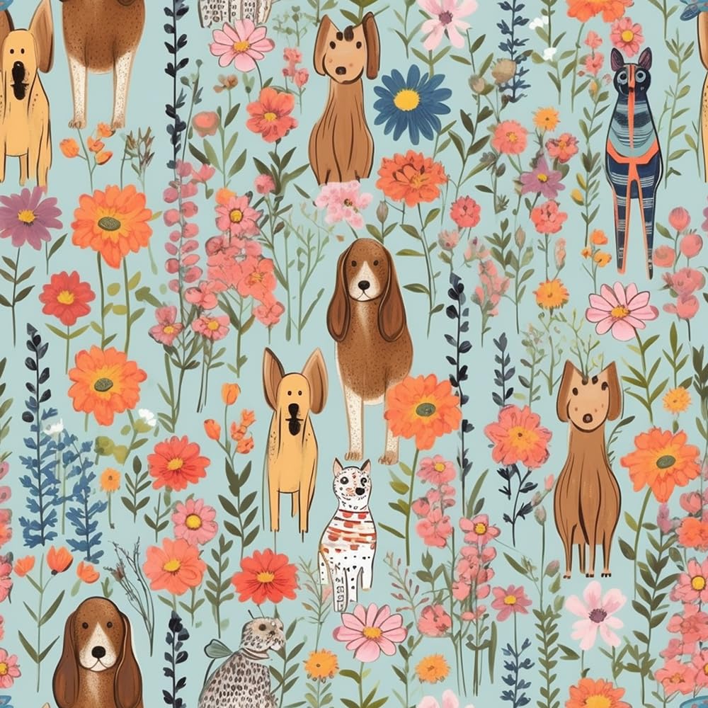 VistaPalette 18"x236" Cartoon Cute Animals Dog Floral Peel and Stick ...