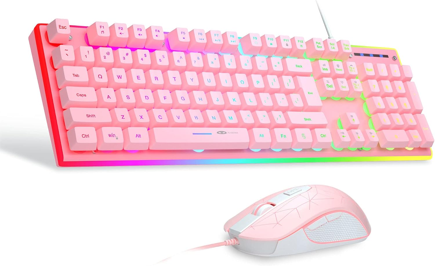 Pink Gaming Keyboard and Mouse Combo, MageGee GT838 True RGB Backlit ...