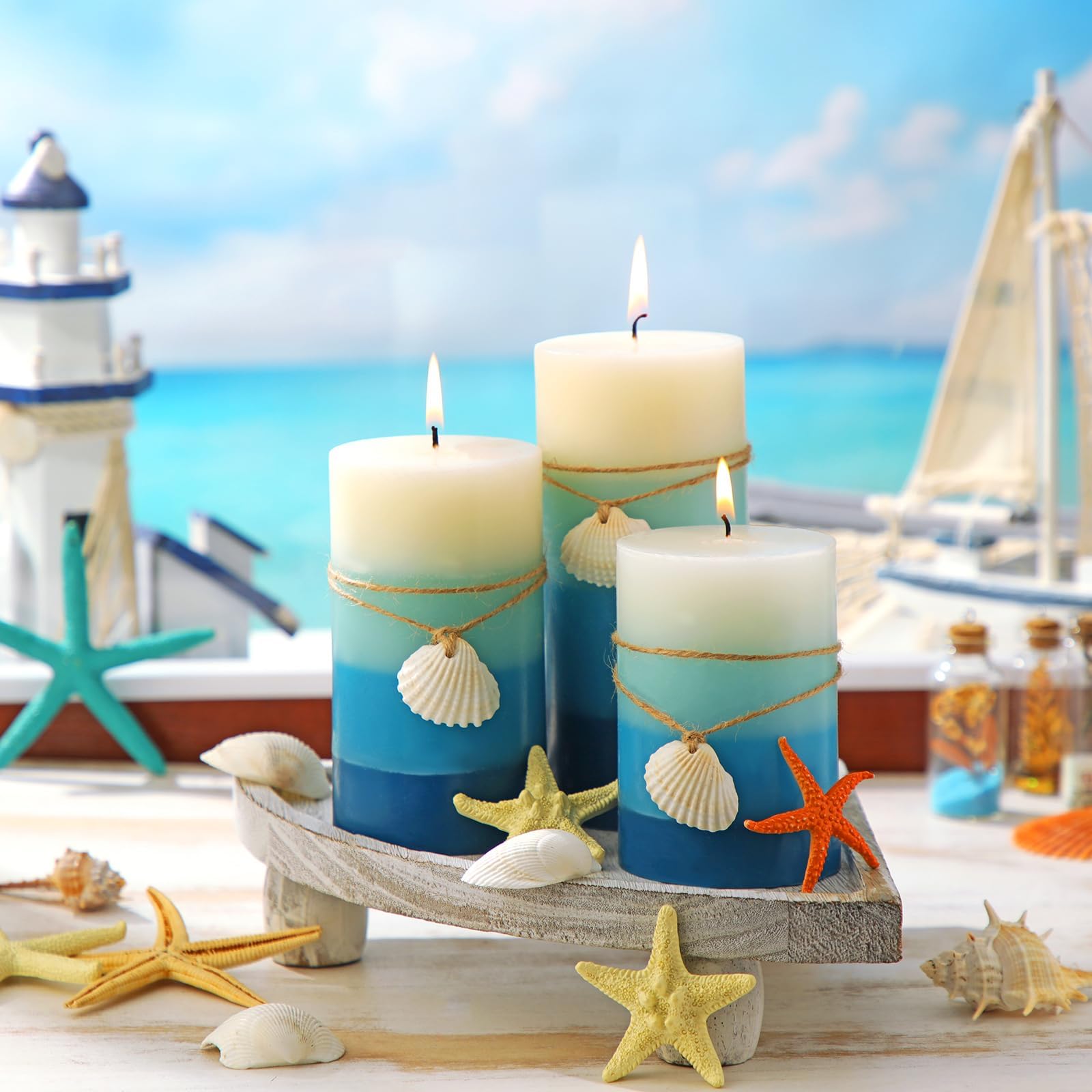Amazon.com: Petristrike Strong Ocean Scented Pillar Candles, 50+ Hrs ...