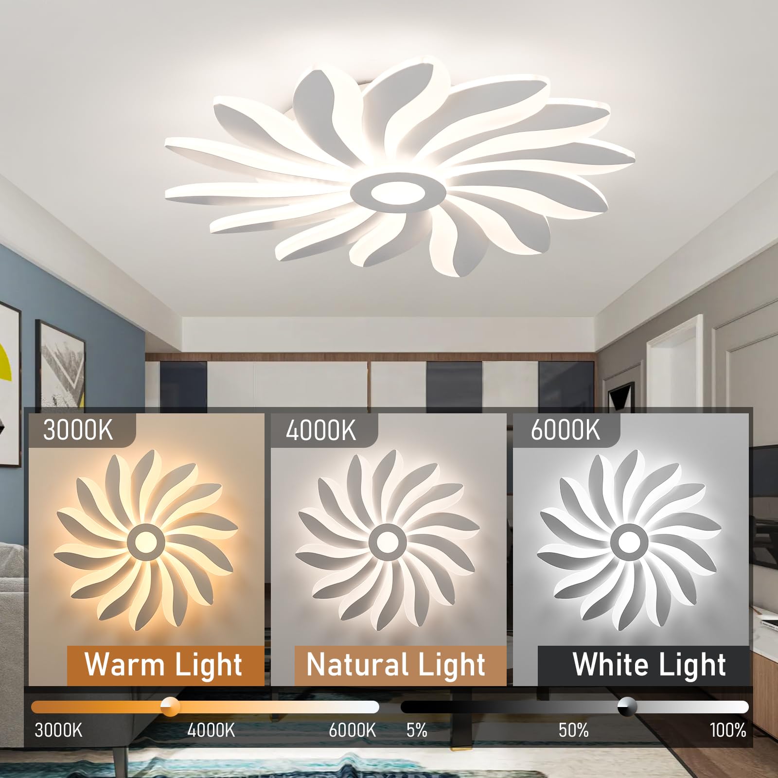 DESGNT Modern LED Ceiling Light, 136W Dimmable Ceiling Light Fixtures ...
