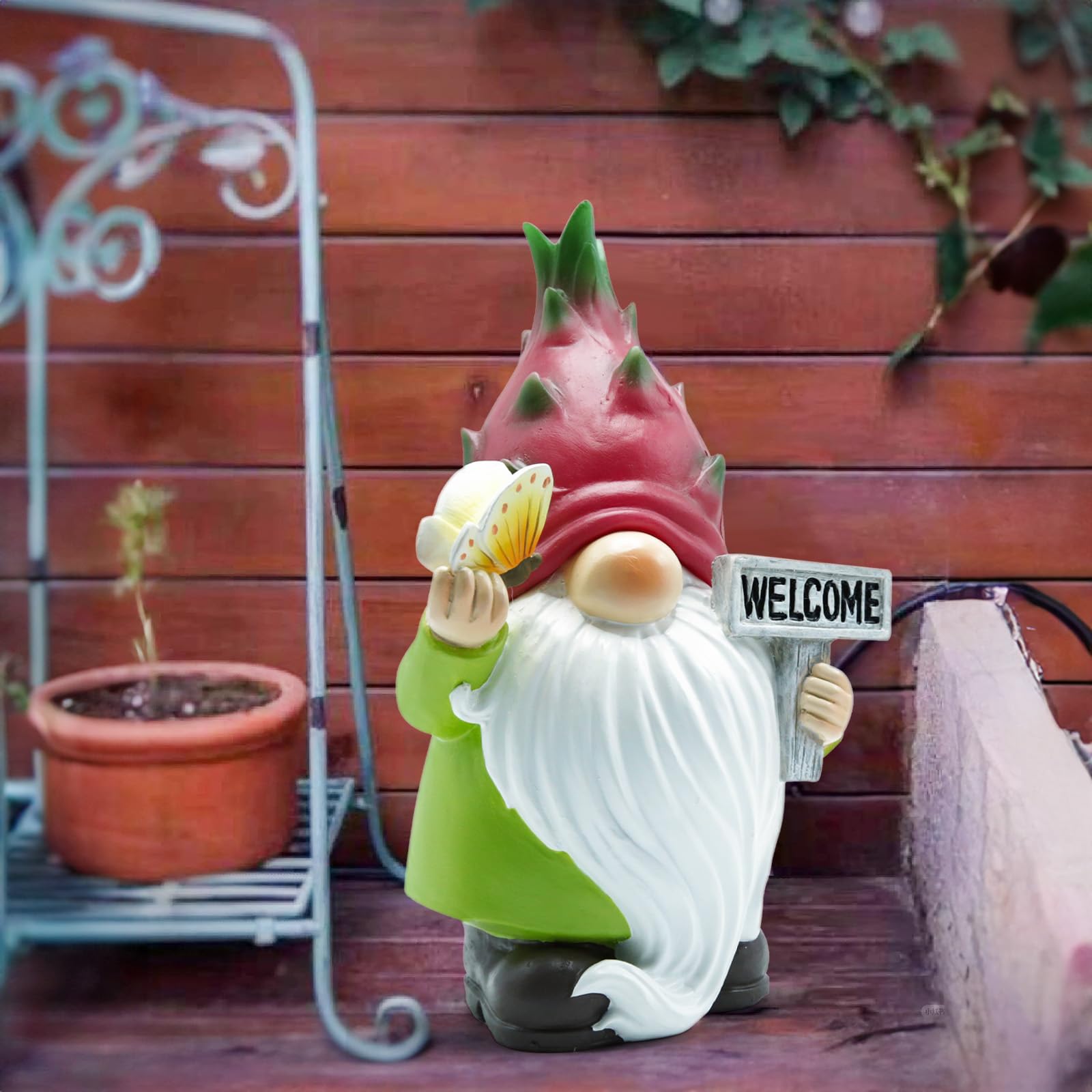 REYISO 10IN Garden Gnome Welcome Sign with Solar Dragon Fruit Lights ...
