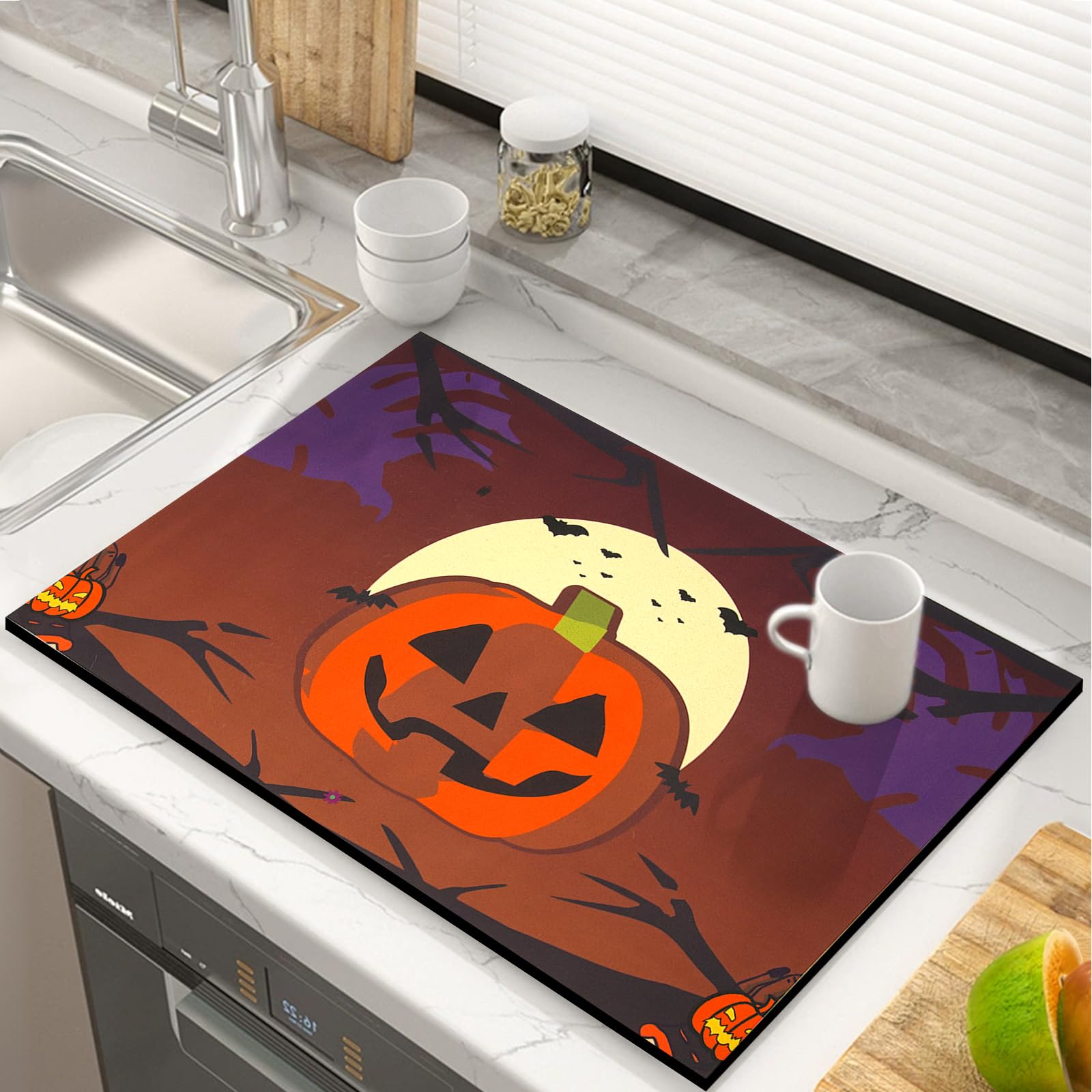 Amazon.com: Happy Halloween Pumpkin Fall Dish Drying Mat 18 x 24 for ...