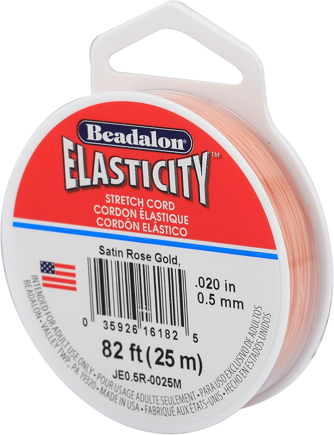 Amazon.com: Beadalon Elasticity Stretch Cord, 0.5 mm, Satin Rose Gold, 25 m