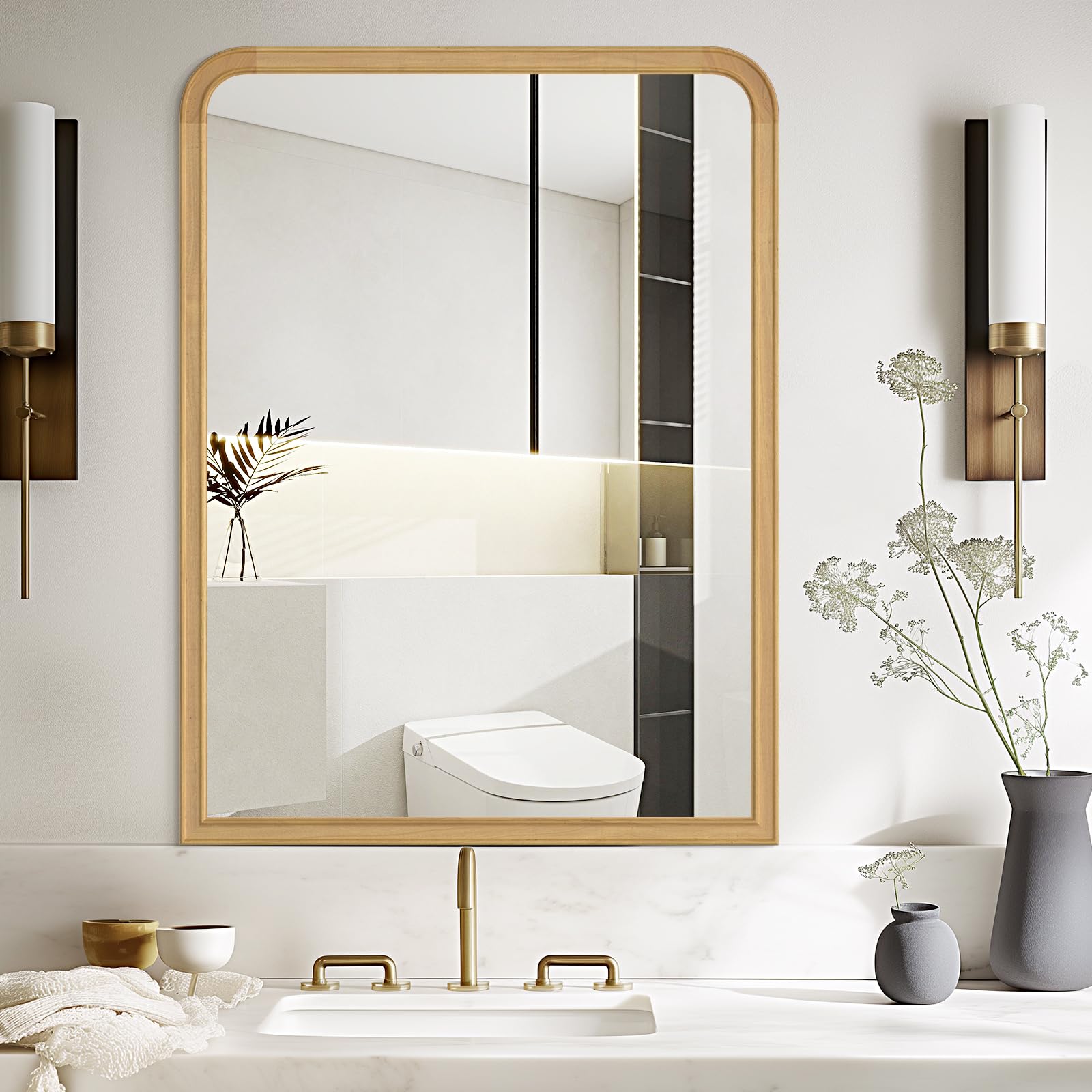 Farmhouse Bathroom Mirror Frame Gold Sintosin 17" X 24" Farmhouse