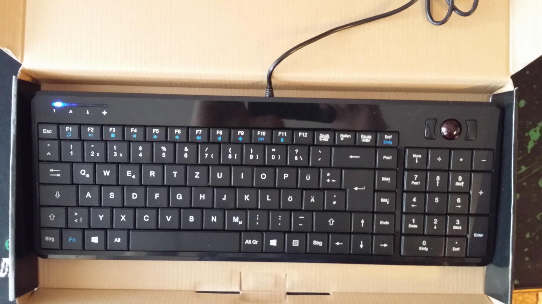 Perixx 11487 PERIBOARD-520 Kompakte Trackball USB Tastatur - 1,50m ...